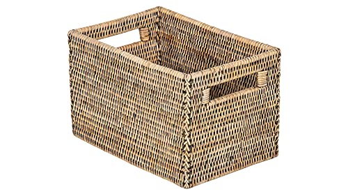 La Jolla Rattan Shelf Basket with Handles, Small, Black-Wash