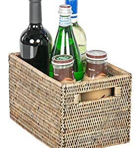 La Jolla Rattan Shelf Basket with Handles, Small, Black-Wash