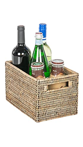 La Jolla Rattan Shelf Basket with Handles, Small, Black-Wash