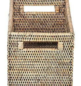 La Jolla Rattan Shelf Basket with Handles, Small, Black-Wash