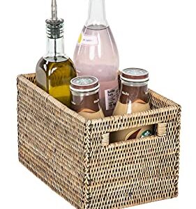 La Jolla Rattan Shelf Basket with Handles, Small, Black-Wash