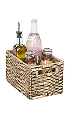 La Jolla Rattan Shelf Basket with Handles, Small, Black-Wash