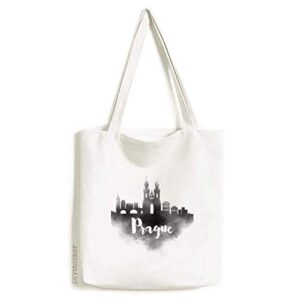 prague czech landmark ink city tote canvas bag shopping satchel casual handbag