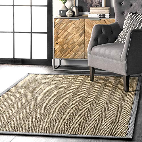 nuLOOM Larnaca Seagrass Solid Outdoor Area Rug, 4' x 6', Dark Grey