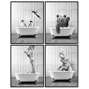 funny bathroom decor for women, kids – elephant, bear, giraffe, penguin wall art – bathroom pictures – bath wall decor – cute modern bathroom accessories – cool unique bathroom sign – powder room