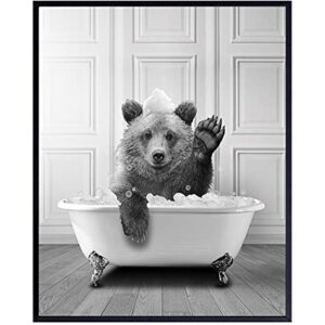 Bear Wall Decor - Bear Wall Art - Funny Bathroom Decor for Women, Kids - Bathroom Pictures - Bath Wall Decor - Cute Modern Bathroom Accessories - Cool Unique Bathroom Sign- Powder Room - Restroom Sign