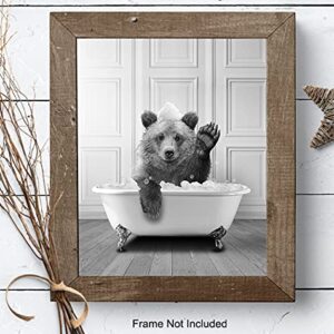 Bear Wall Decor - Bear Wall Art - Funny Bathroom Decor for Women, Kids - Bathroom Pictures - Bath Wall Decor - Cute Modern Bathroom Accessories - Cool Unique Bathroom Sign- Powder Room - Restroom Sign