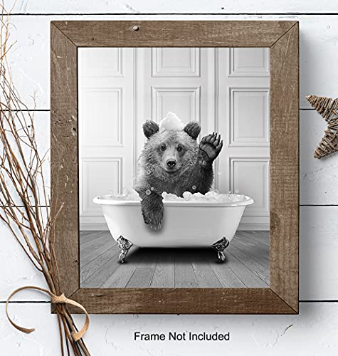 Bear Wall Decor - Bear Wall Art - Funny Bathroom Decor for Women, Kids - Bathroom Pictures - Bath Wall Decor - Cute Modern Bathroom Accessories - Cool Unique Bathroom Sign- Powder Room - Restroom Sign