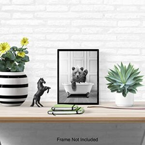 Bear Wall Decor - Bear Wall Art - Funny Bathroom Decor for Women, Kids - Bathroom Pictures - Bath Wall Decor - Cute Modern Bathroom Accessories - Cool Unique Bathroom Sign- Powder Room - Restroom Sign