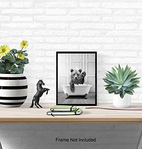 Bear Wall Decor - Bear Wall Art - Funny Bathroom Decor for Women, Kids - Bathroom Pictures - Bath Wall Decor - Cute Modern Bathroom Accessories - Cool Unique Bathroom Sign- Powder Room - Restroom Sign