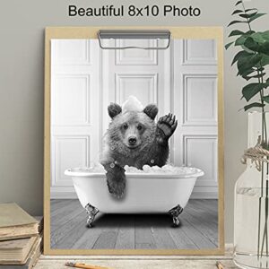 Bear Wall Decor - Bear Wall Art - Funny Bathroom Decor for Women, Kids - Bathroom Pictures - Bath Wall Decor - Cute Modern Bathroom Accessories - Cool Unique Bathroom Sign- Powder Room - Restroom Sign