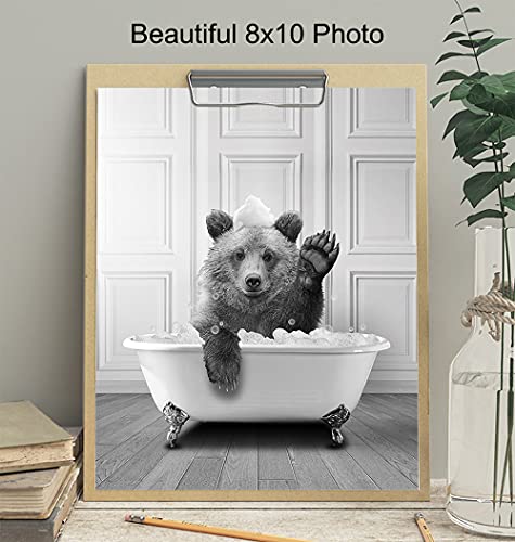 Bear Wall Decor - Bear Wall Art - Funny Bathroom Decor for Women, Kids - Bathroom Pictures - Bath Wall Decor - Cute Modern Bathroom Accessories - Cool Unique Bathroom Sign- Powder Room - Restroom Sign