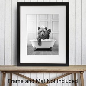 Bear Wall Decor - Bear Wall Art - Funny Bathroom Decor for Women, Kids - Bathroom Pictures - Bath Wall Decor - Cute Modern Bathroom Accessories - Cool Unique Bathroom Sign- Powder Room - Restroom Sign