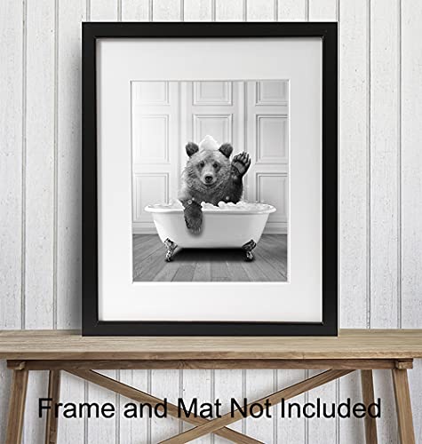 Bear Wall Decor - Bear Wall Art - Funny Bathroom Decor for Women, Kids - Bathroom Pictures - Bath Wall Decor - Cute Modern Bathroom Accessories - Cool Unique Bathroom Sign- Powder Room - Restroom Sign