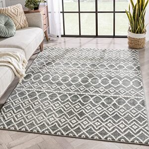 well woven niria grey moroccan tribal diamonds soft high-lo pile area rug (5’3″ x 7’3″)