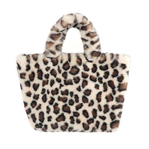 surell - Faux Rex Rabbit Fur Leopard Print Handbag - Small Fuzzy Tote Bag - Cute Y2K Style - Luxurious Fluffy Fashion Purse Gift - Animal Print Pocketbook - Spotted Stylish Handbag - (Cream)