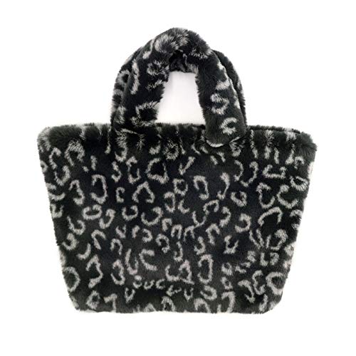 surell - Faux Rex Rabbit Fur Leopard Print Handbag - Small Fuzzy Tote Bag - Cute Y2K Style - Luxurious Fluffy Fashion Purse Gift - Animal Print Pocketbook - Spotted Stylish Handbag - (Dark Green)