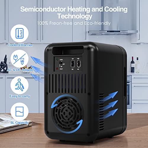 Potiry Mini Fridge, 6 Liter AC/DC Portable Thermoelectric Cooler and Warmer Mini Fridge for Bedroom Car Home Travel Mini Refrigerator for Skin Care Foods Medications