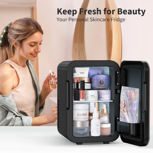 Potiry Mini Fridge, 6 Liter AC/DC Portable Thermoelectric Cooler and Warmer Mini Fridge for Bedroom Car Home Travel Mini Refrigerator for Skin Care Foods Medications