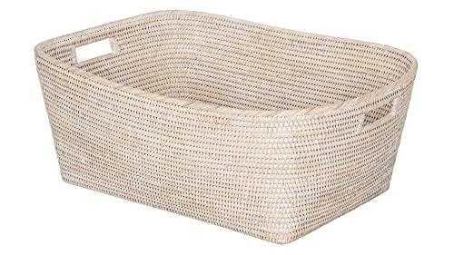 La Jolla Rattan Oblong Storage Basket, White-Wash, Large