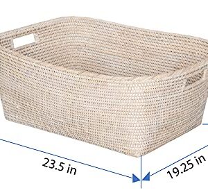 La Jolla Rattan Oblong Storage Basket, White-Wash, Large