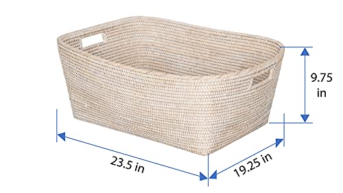 La Jolla Rattan Oblong Storage Basket, White-Wash, Large