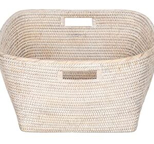 La Jolla Rattan Oblong Storage Basket, White-Wash, Large