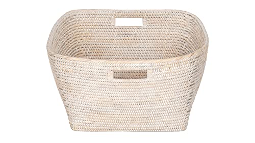 La Jolla Rattan Oblong Storage Basket, White-Wash, Large