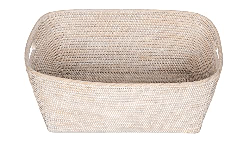 La Jolla Rattan Oblong Storage Basket, White-Wash, Large