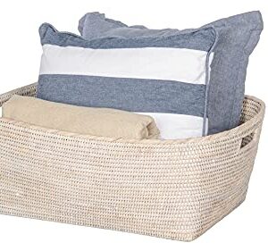 La Jolla Rattan Oblong Storage Basket, White-Wash, Large