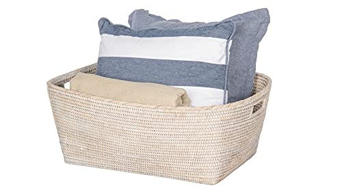 La Jolla Rattan Oblong Storage Basket, White-Wash, Large