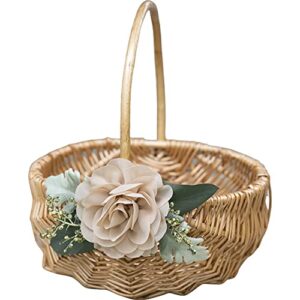 willow flower girl basket – rustic wood flower girl basket – country wedding basket w/greenery decor – rattan gift basket by ragga wedding