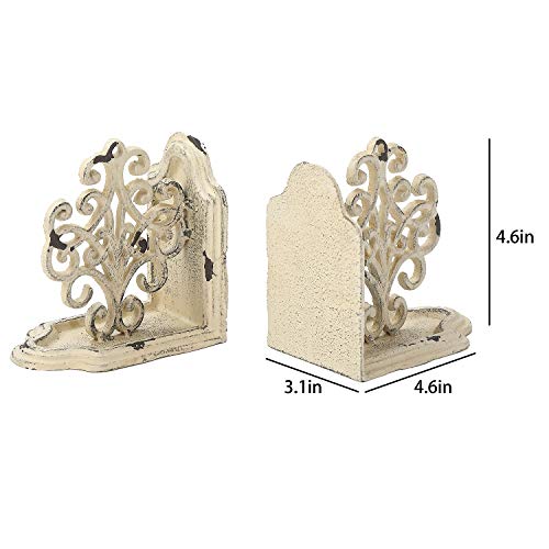 Jemeni Antique Cast Iron Medallions Bookends, Distressed White