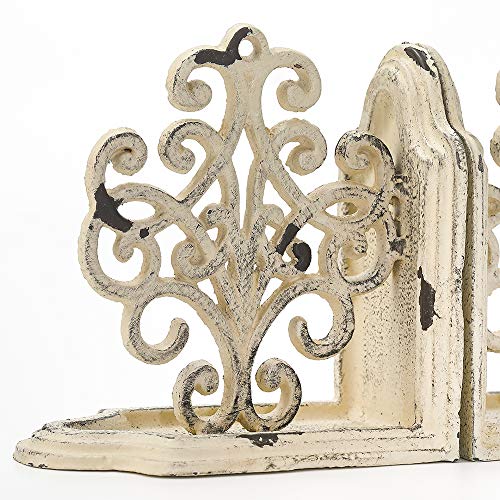 Jemeni Antique Cast Iron Medallions Bookends, Distressed White