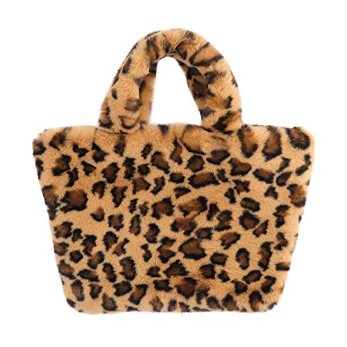 surell - Faux Rex Rabbit Fur Leopard Print Handbag - Small Fuzzy Tote Bag - Cute Y2K Style - Luxurious Fluffy Fashion Purse Gift - Animal Print Pocketbook - Spotted Stylish Handbag - (Tan)