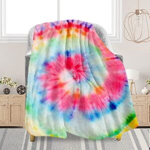 fleece throw blanket for couch, patterned warm comfy flannel throw blanket fuzzy ultra-soft cozy microfiber plush blanket 330gsm for sofa bed office all season use (40″ x 50″, rainbow tie dye)