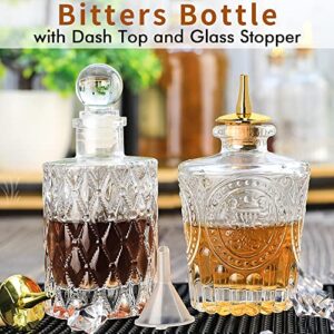 SuproBarware Bitters Bottle Set of 2，Glass Dasher Bottle, Decorative Bottle for Cocktail with Gold Dash Top