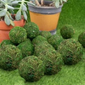 18 Pack Decorative Faux Dried Moss Balls- 6pcs 3.1" Artificial Green Plant Mossy Globes+ 12pcs 2.2" Handmade Sphere Moss Hanging Balls for Home Garden Decors Party Wedding Display Supplies Photo Props