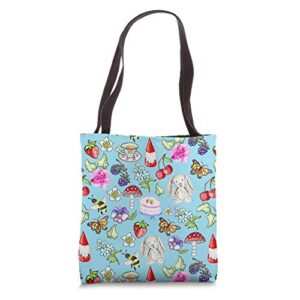 coquette aesthetic botanical garden tea blue dollette girly tote bag