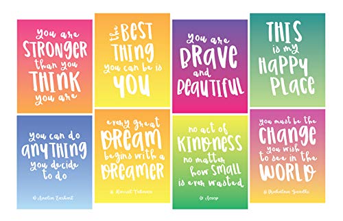 FOCUS AND ZEAL Inspirational Wall Art 8 Pack - 8 Different Motivational Quotes for Girls on 8"x10" Wall Prints - Great Posters for Girl's Bedrooms, Dorms, and Homes