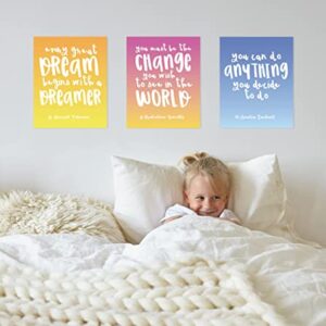 FOCUS AND ZEAL Inspirational Wall Art 8 Pack - 8 Different Motivational Quotes for Girls on 8"x10" Wall Prints - Great Posters for Girl's Bedrooms, Dorms, and Homes