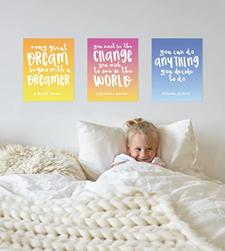 FOCUS AND ZEAL Inspirational Wall Art 8 Pack - 8 Different Motivational Quotes for Girls on 8"x10" Wall Prints - Great Posters for Girl's Bedrooms, Dorms, and Homes