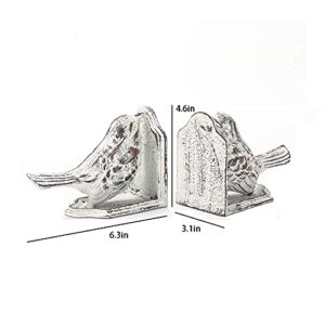 Jemeni Birds Bookends Decorative, 1 Pair Book Ends, Whitewashed Finish