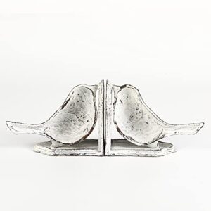 Jemeni Birds Bookends Decorative, 1 Pair Book Ends, Whitewashed Finish