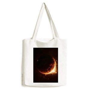 golden shining universe illustration pattern tote canvas bag shopping satchel casual handbag