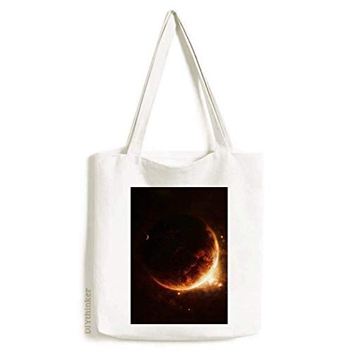 Golden Shining Universe Illustration Pattern Tote Canvas Bag Shopping Satchel Casual Handbag