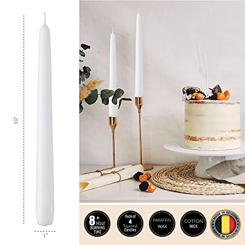 SPAAS White Taper Candles - 4 Pack | 10 Inch Tall Candles, Scent-Free Premium Wax Candle Sticks | 8 Hour Long Burning White Candlesticks for Home Decoration, Wedding, Holiday and Parties