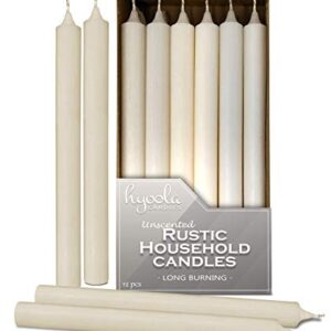 Hyoola 10 Inch Dinner Candles - 12 Pack - Wool White Tall Candles - Unscented Rustic Candles - Long Burning Candle Sticks