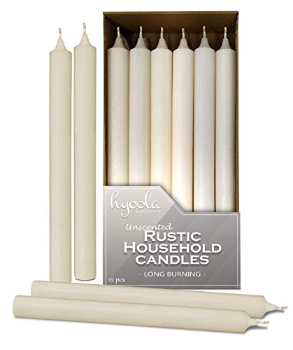 Hyoola 10 Inch Dinner Candles - 12 Pack - Wool White Tall Candles - Unscented Rustic Candles - Long Burning Candle Sticks