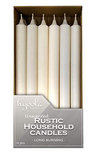 Hyoola 10 Inch Dinner Candles - 12 Pack - Wool White Tall Candles - Unscented Rustic Candles - Long Burning Candle Sticks